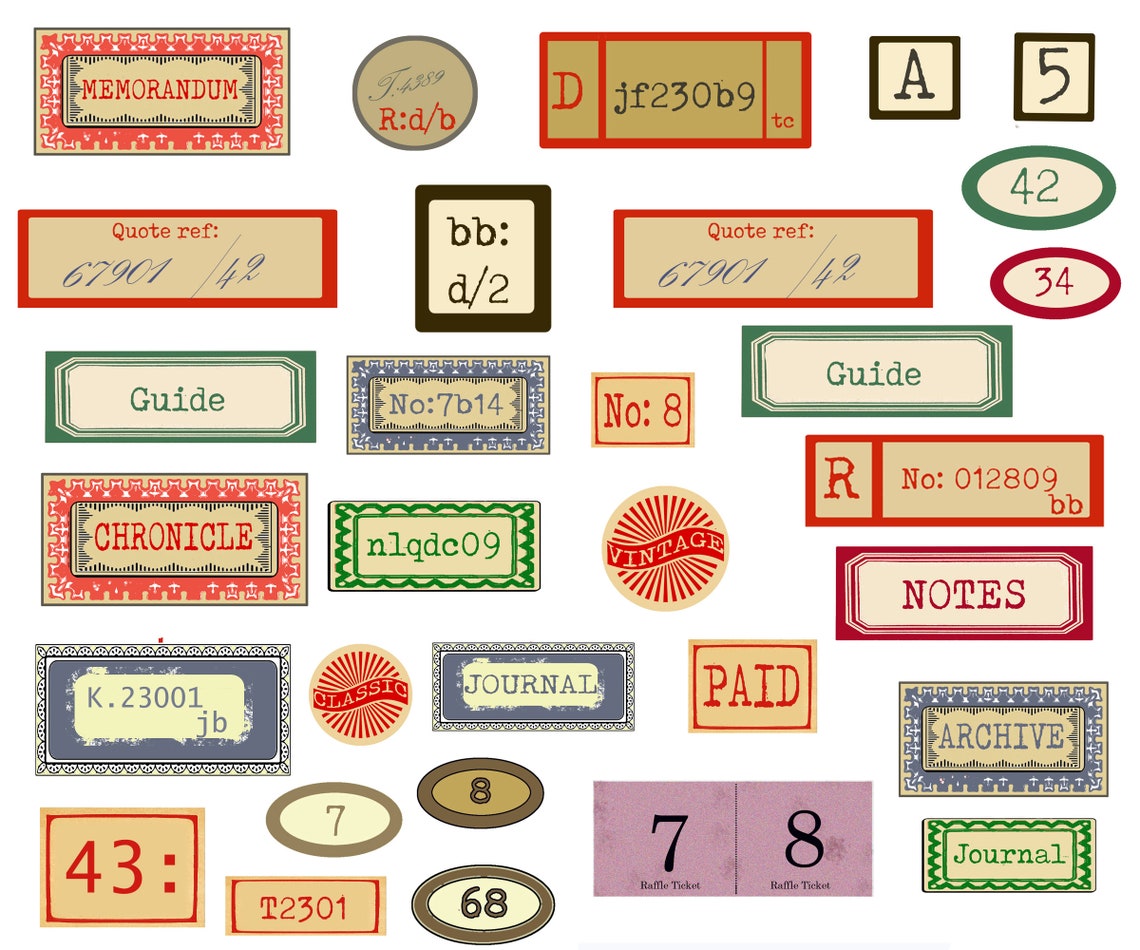 LABELS VINTAGE RETRO Style , Digital Printable, Tickets, Number Labels ...