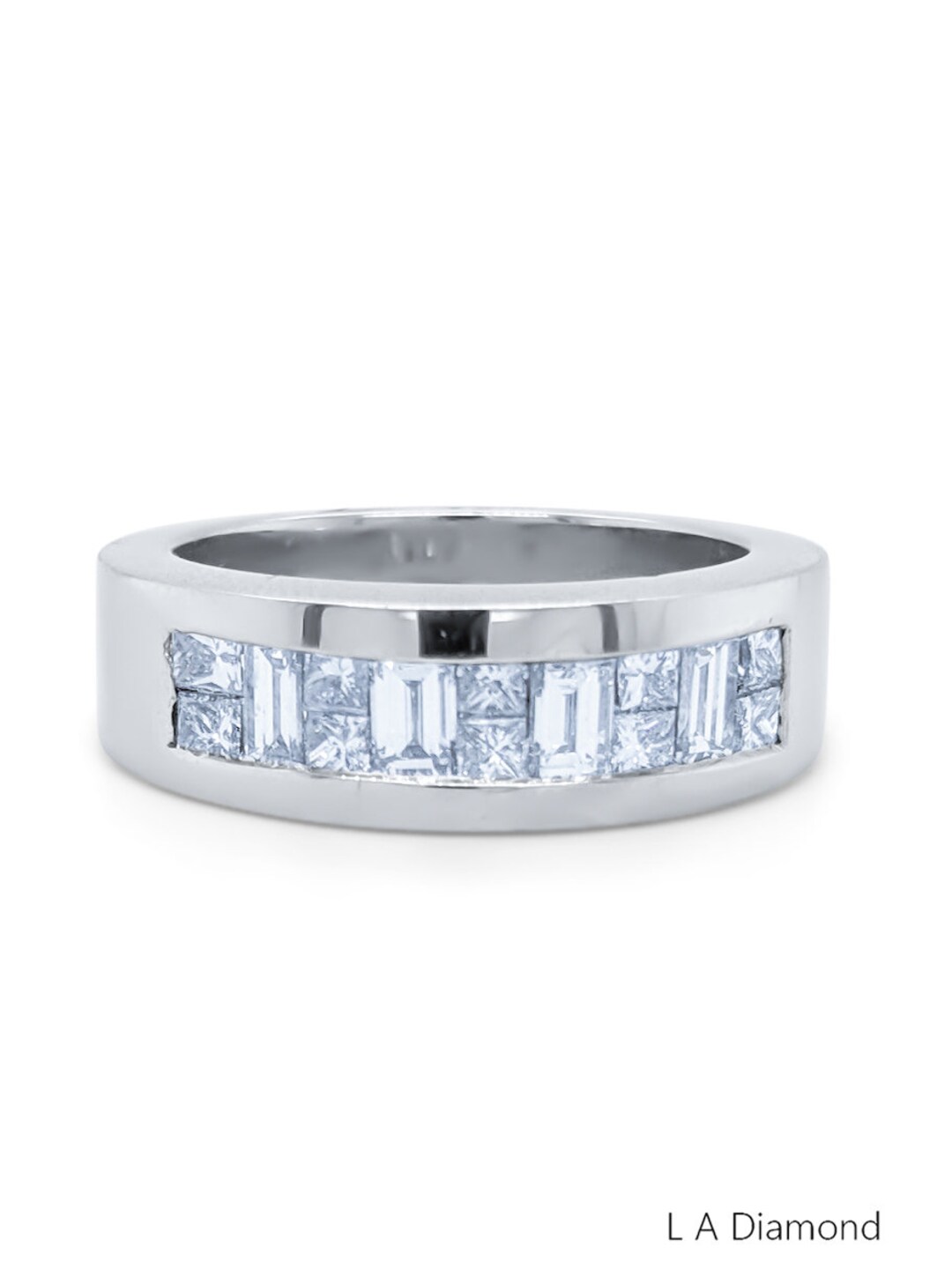 Bezel Corner Princess and Baguette Shape Natural Grown Diamond in White ...