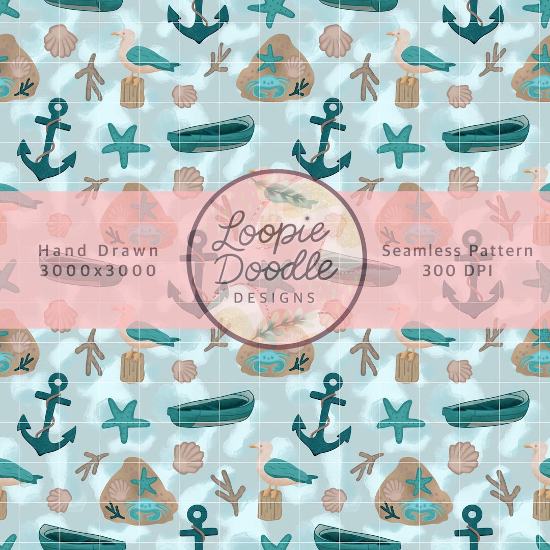 Coastal Seamless Pattern | Beach Clipart Background | Ocean Digital ...