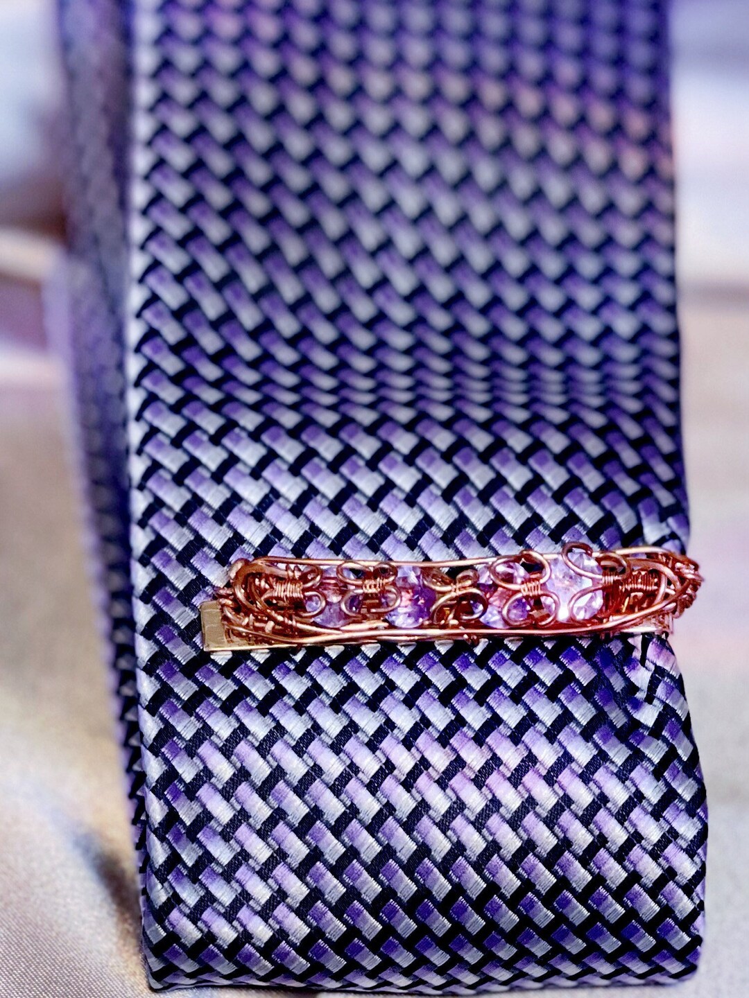 Groomsmen Tie Clip Amethyst Crystal Men's Rustic Copper Tie Bar Copper ...