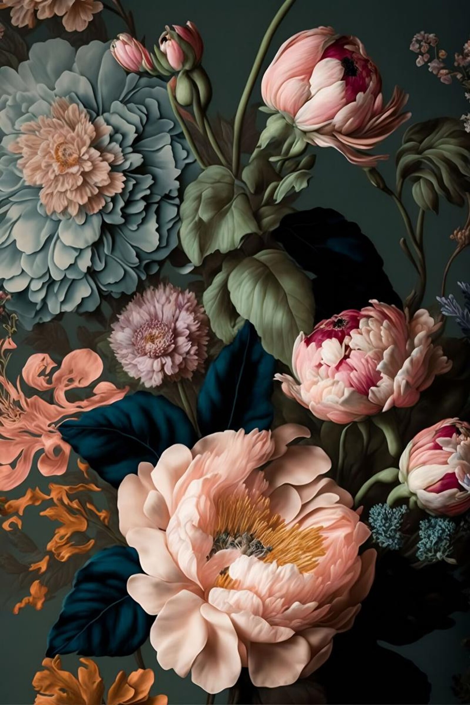Flowers With Blue Velvet Panel for Pillows, Blankets, Home Decoration ...