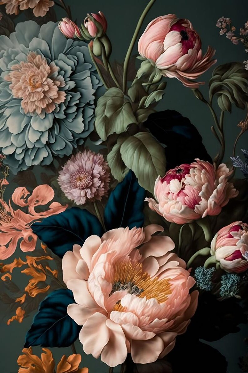 Flowers With Blue Velvet Panel for Pillows, Blankets, Home Decoration ...