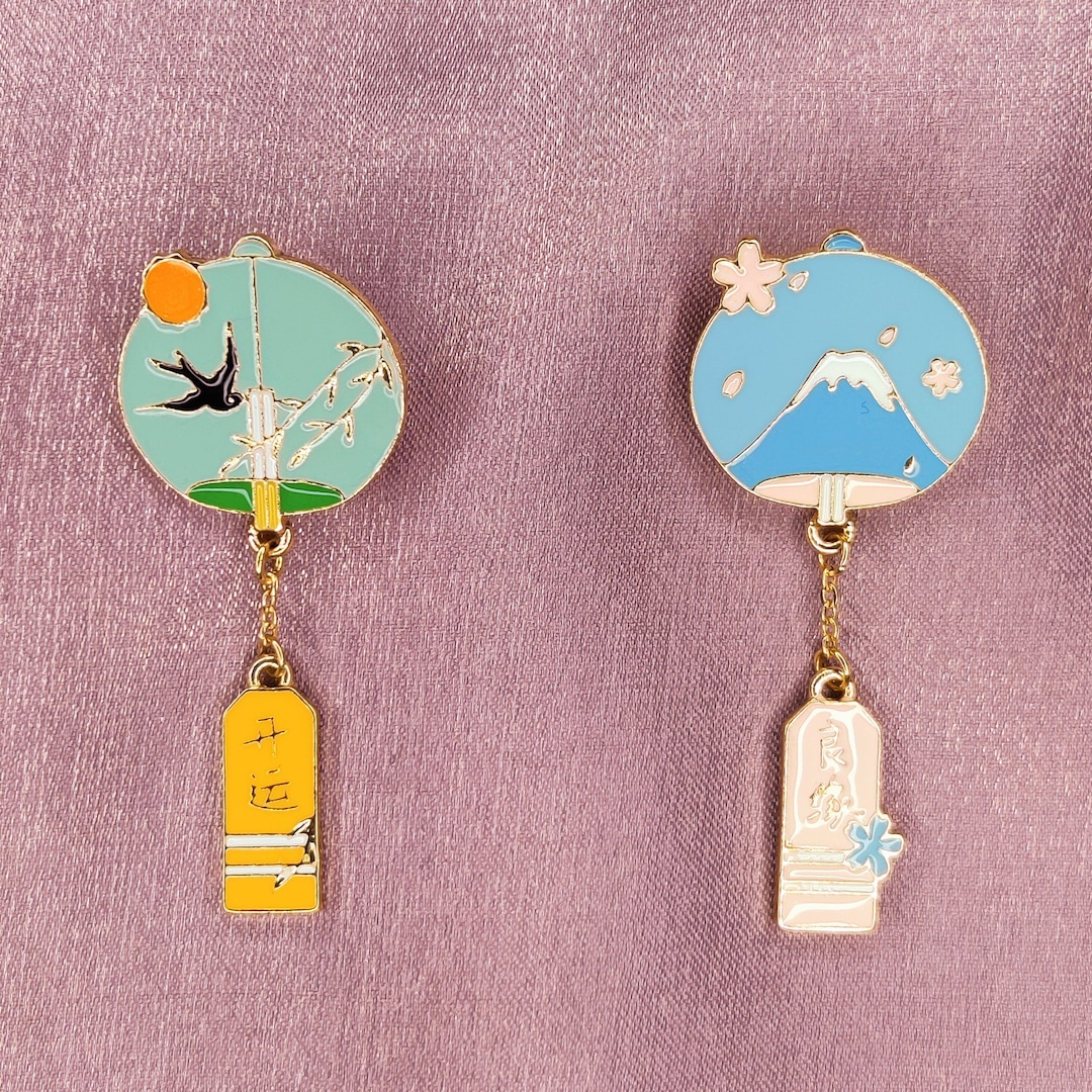 Pin | Windgong | Japanese | Wind Chime | Brooch | Swallow | Mount Fuji ...