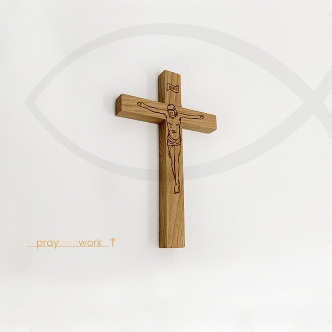 Modern Wooden Cross With Lord Jesus, Oak Wood Cross, Cross Wall Decor ...