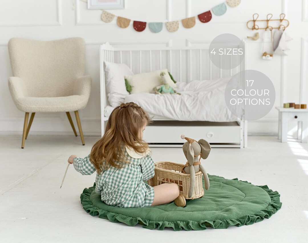 Green Play Mat, Baby Play Mat, Baby Rug, Round Baby Mat, Nursery Floor ...