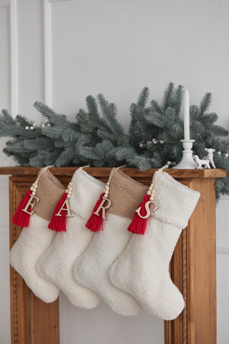 Natural Christmas Stocking, Personalized Minimalist Stocking ...