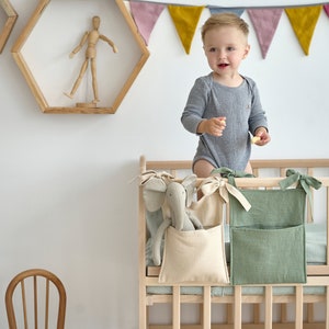 Linen Crib Organizer, Baby Cot Pocket Organizer, Diapers Organizer ...