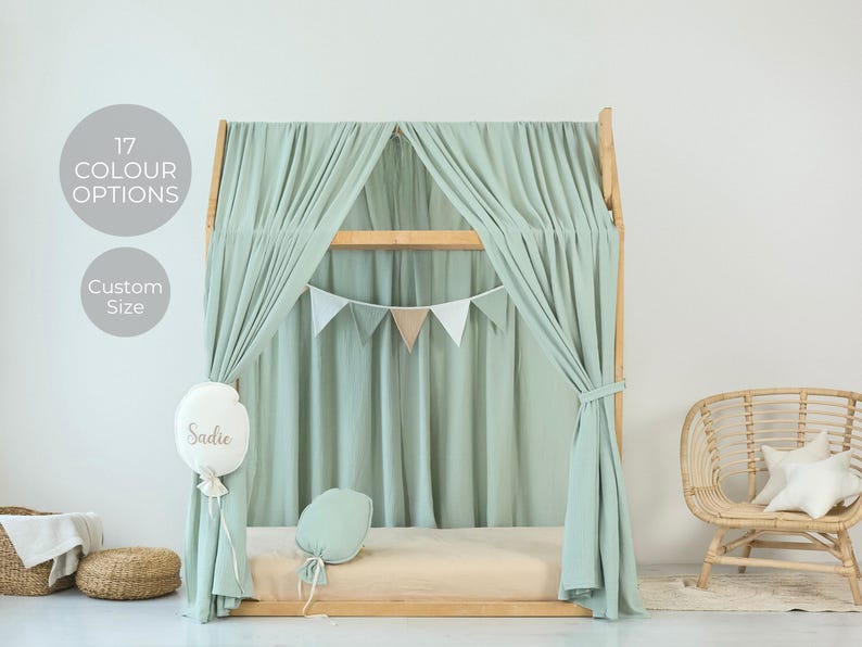 Montessori Bed Canopy, Canopy Bed Curtains, House Bed Cover, Montessori ...