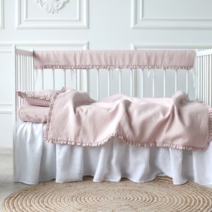 Ruffled Linen Crib Bedding, Cot Bedding Set Girl, Crib Bedding Set Girl ...