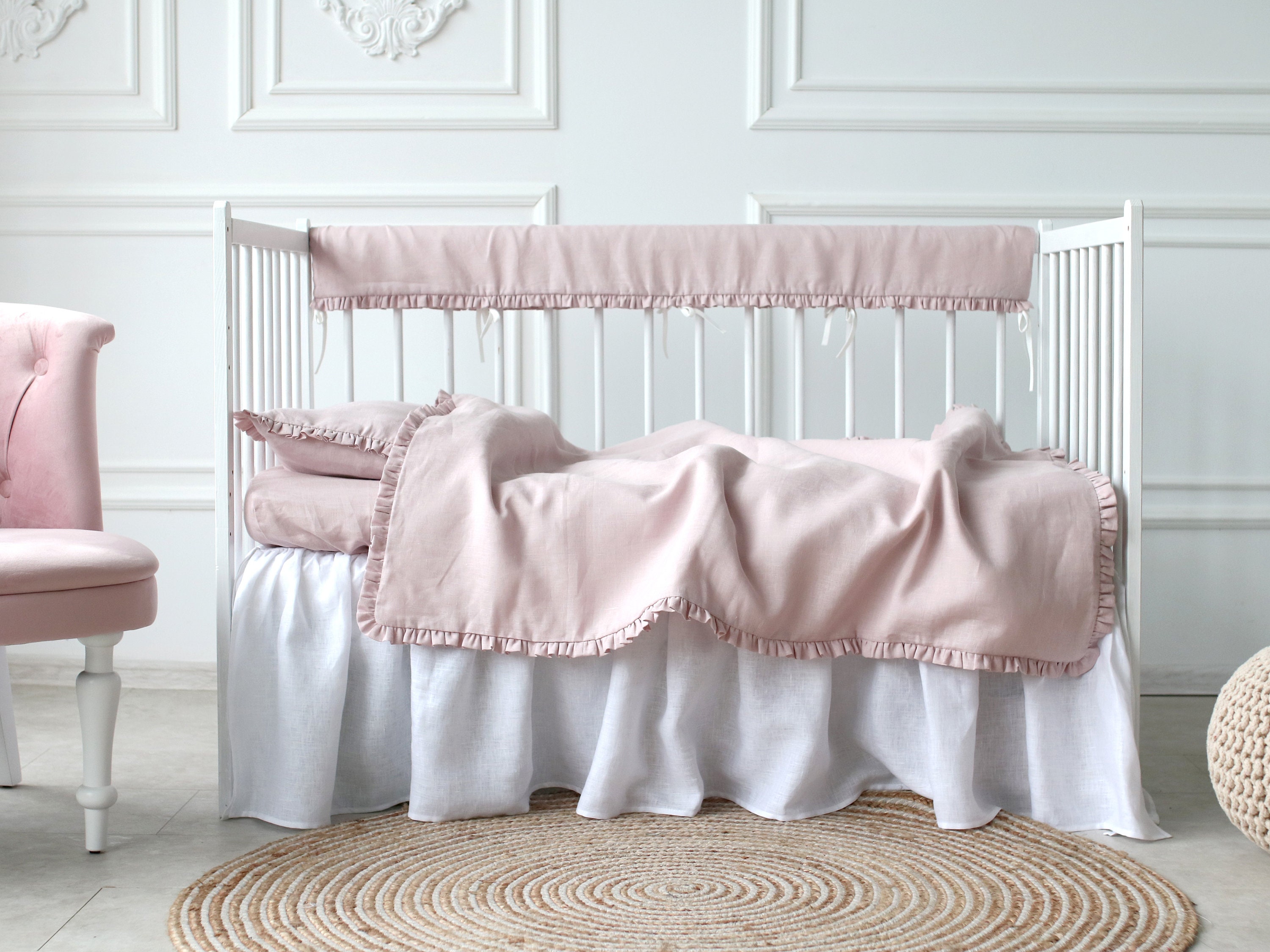 Pink Farmhouse Ruffled Crib Bedding Set Crib Bedding Set | Etsy