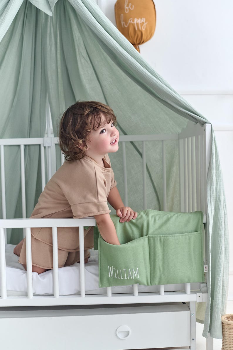 Linen Crib Organizer, Baby Cot Pocket Organizer, Diapers Organizer ...