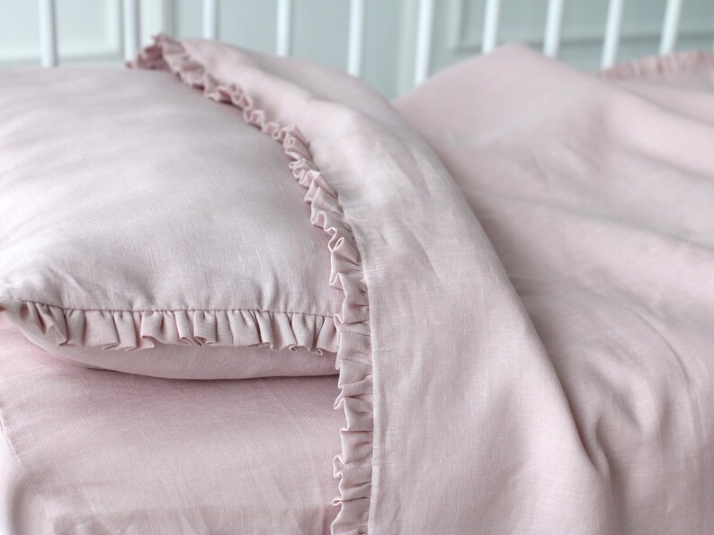 Ruffled Linen Crib Bedding Cot Bedding Set Girl Crib Bedding - Etsy