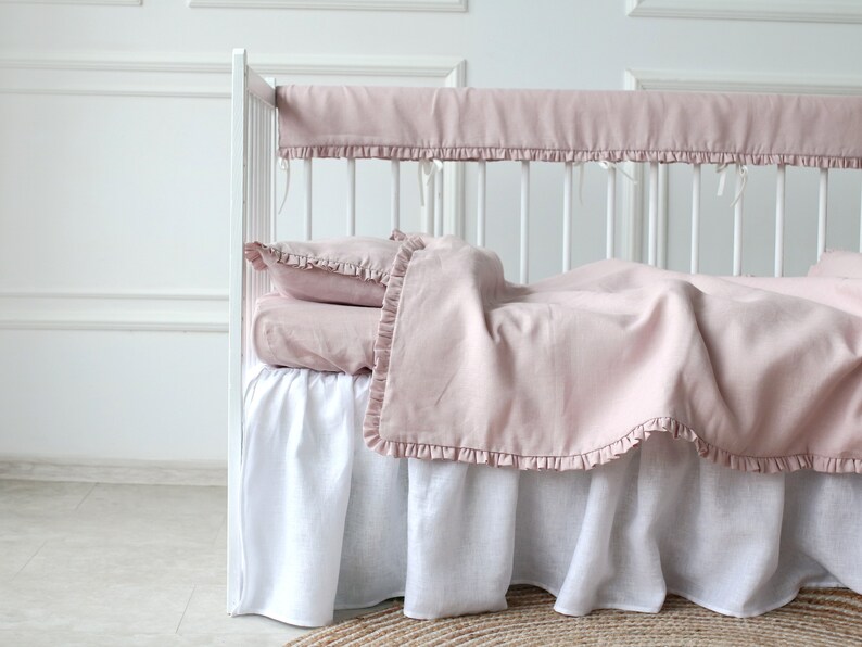 Ruffled Linen Crib Bedding Cot Bedding Set Girl Crib Bedding - Etsy