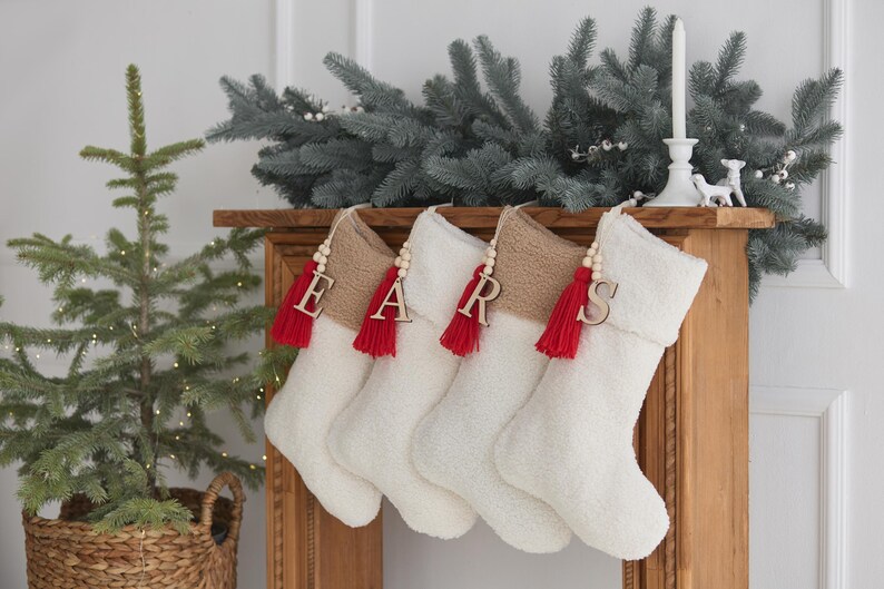 Natural Christmas Stocking, Personalized Minimalist Stocking ...