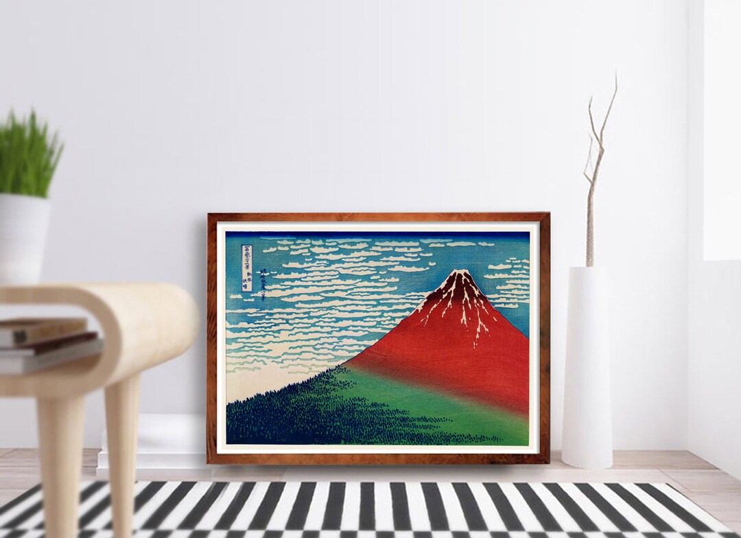 Vintage Japanese Poster Japanese Print Red Fuji by Katsushika Hokusai ...