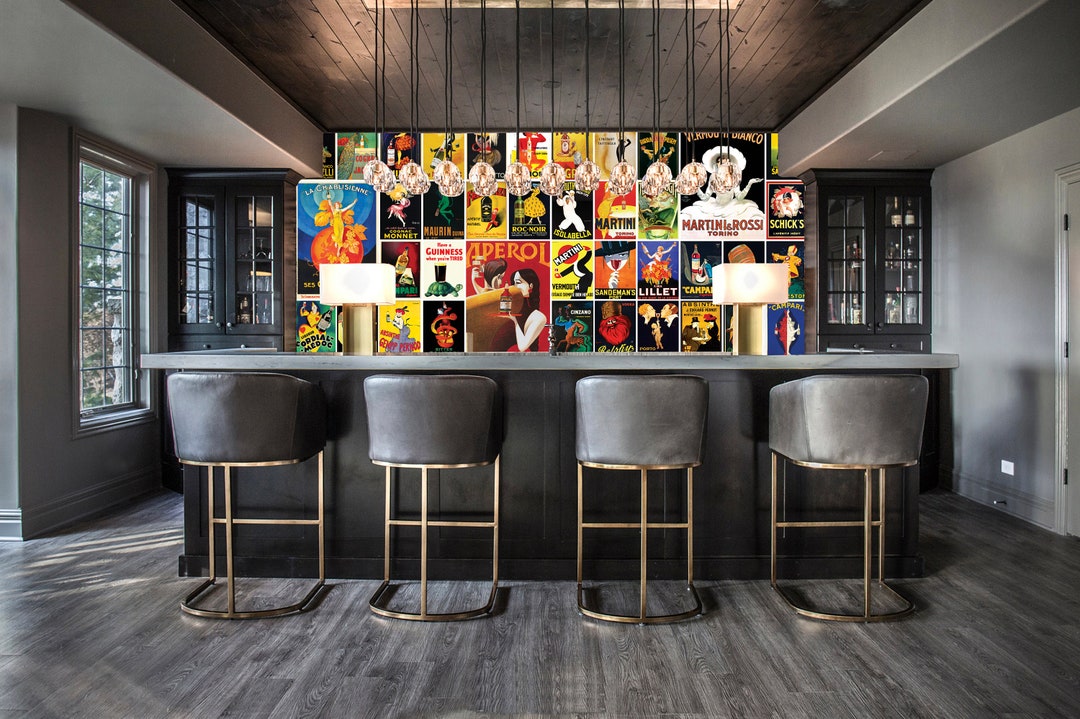 Vintage Alcohol Wallpaper - Peel and Stick Vinyl Wallpaper - Retro ...