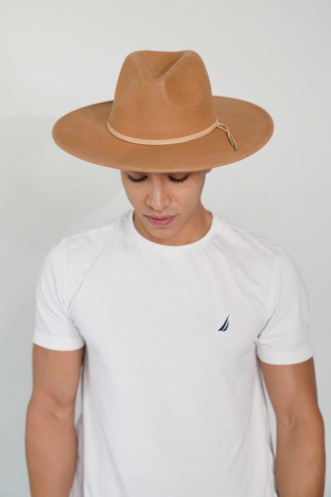 Camel Wide Brim Fedora Hat With String, Trendy Fedora Hats for Men ...