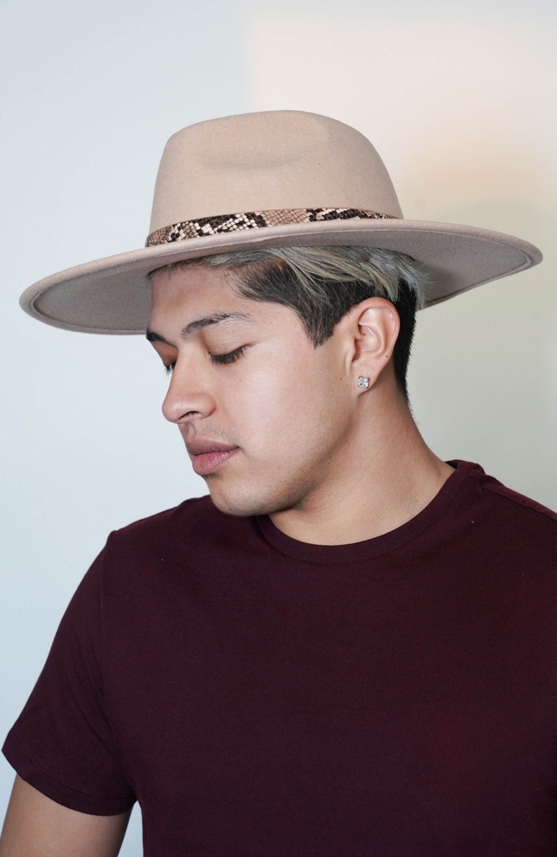 Men's Walnut Cream Wide Brim Fedora With Snake Details - Etsy