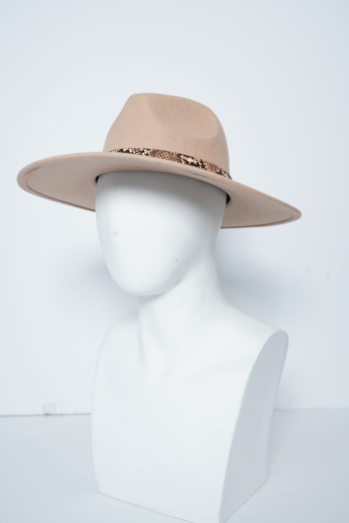Men's Walnut Cream Wide Brim Fedora With Snake Details - Etsy