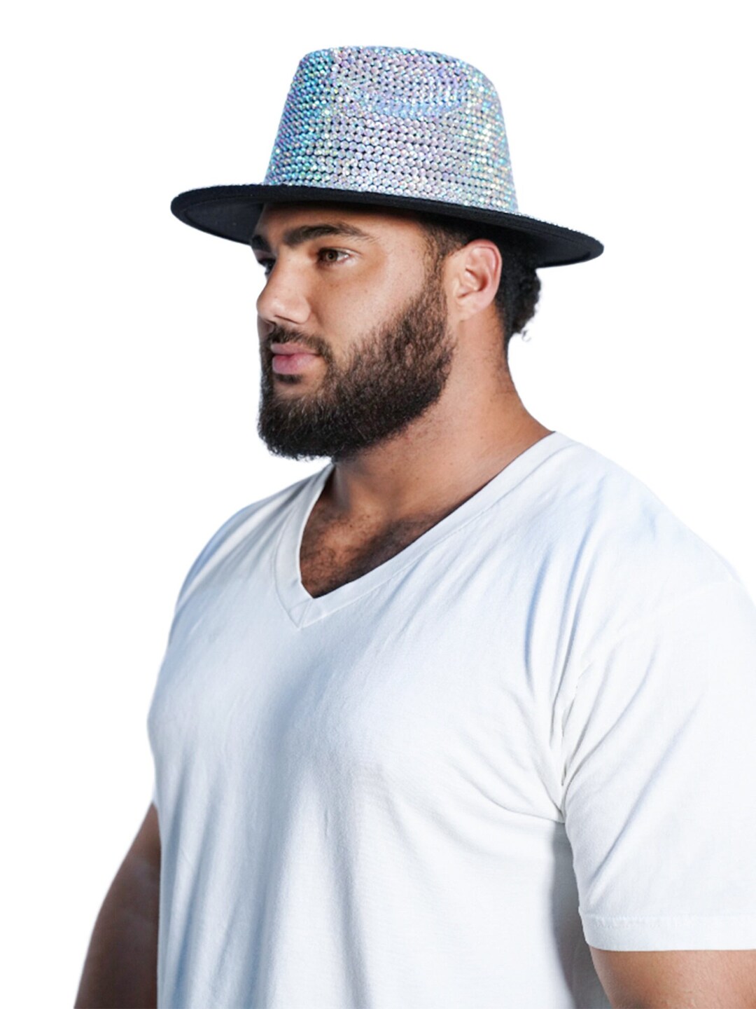 Iridescent Bedazzled Hand Stoned Wide Brim Fedora, Trendy Fedora Hats ...