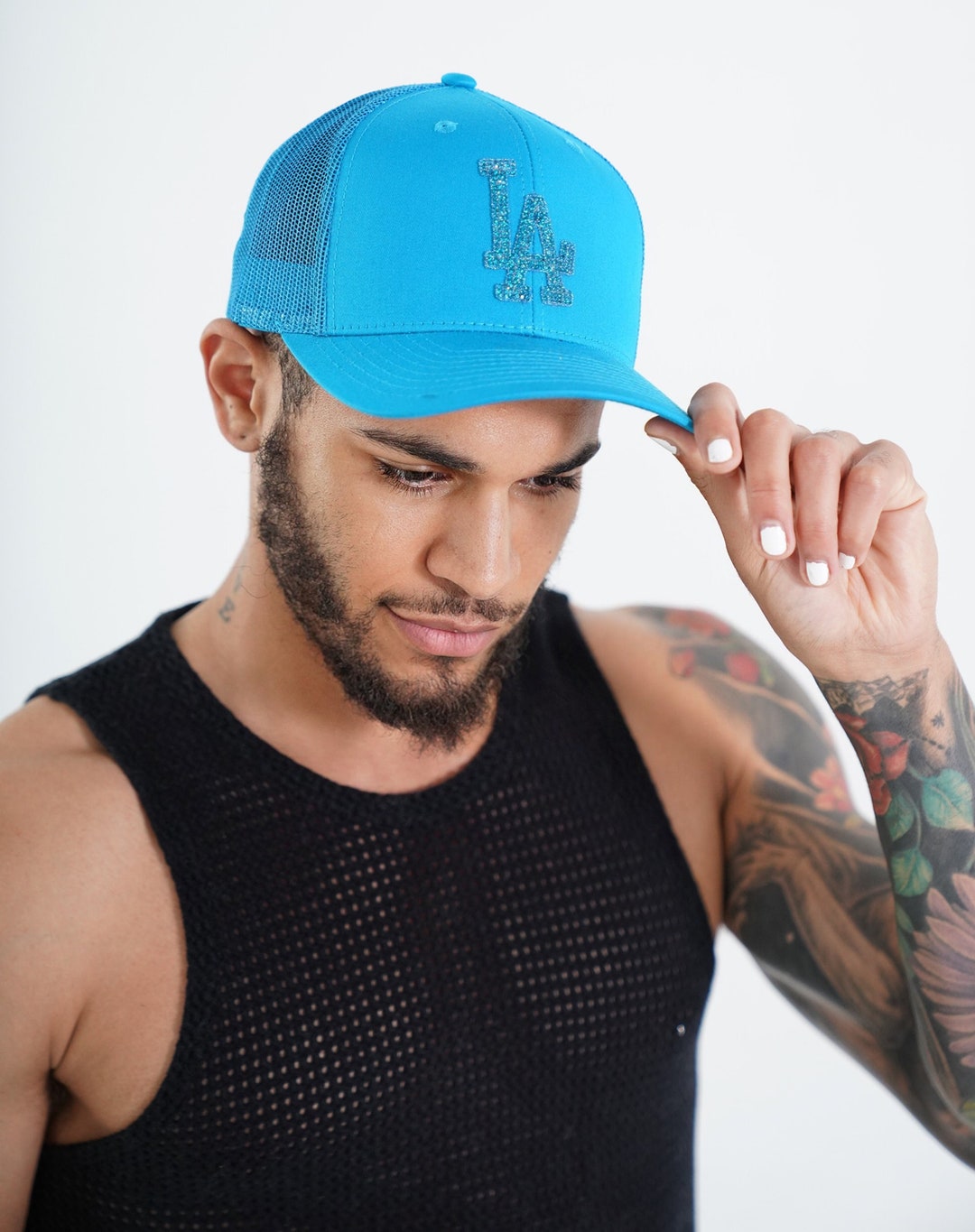 Cyan Blue LA Icon Trucker Hat, Baseball Hats for Women and Men Dad Cap ...