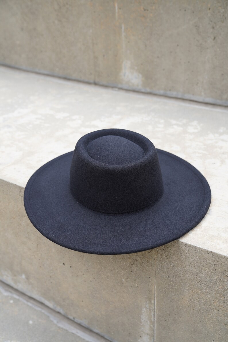 Black Boater Fedora Hat, Big Wide Brim Fedora Hats for Women Men ...