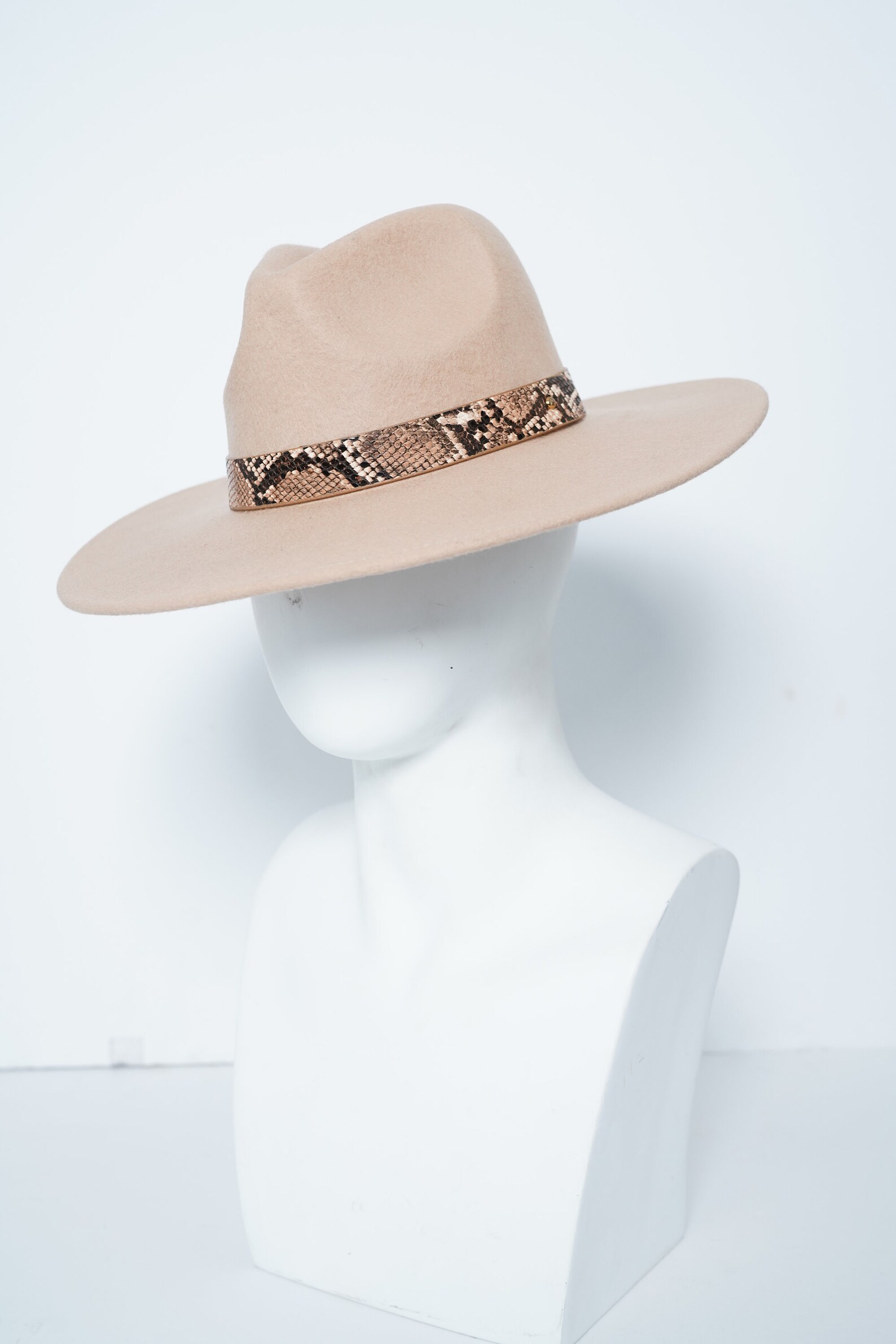 Men's Walnut Cream Wide Brim Fedora With Snake Details Men Women Felt ...