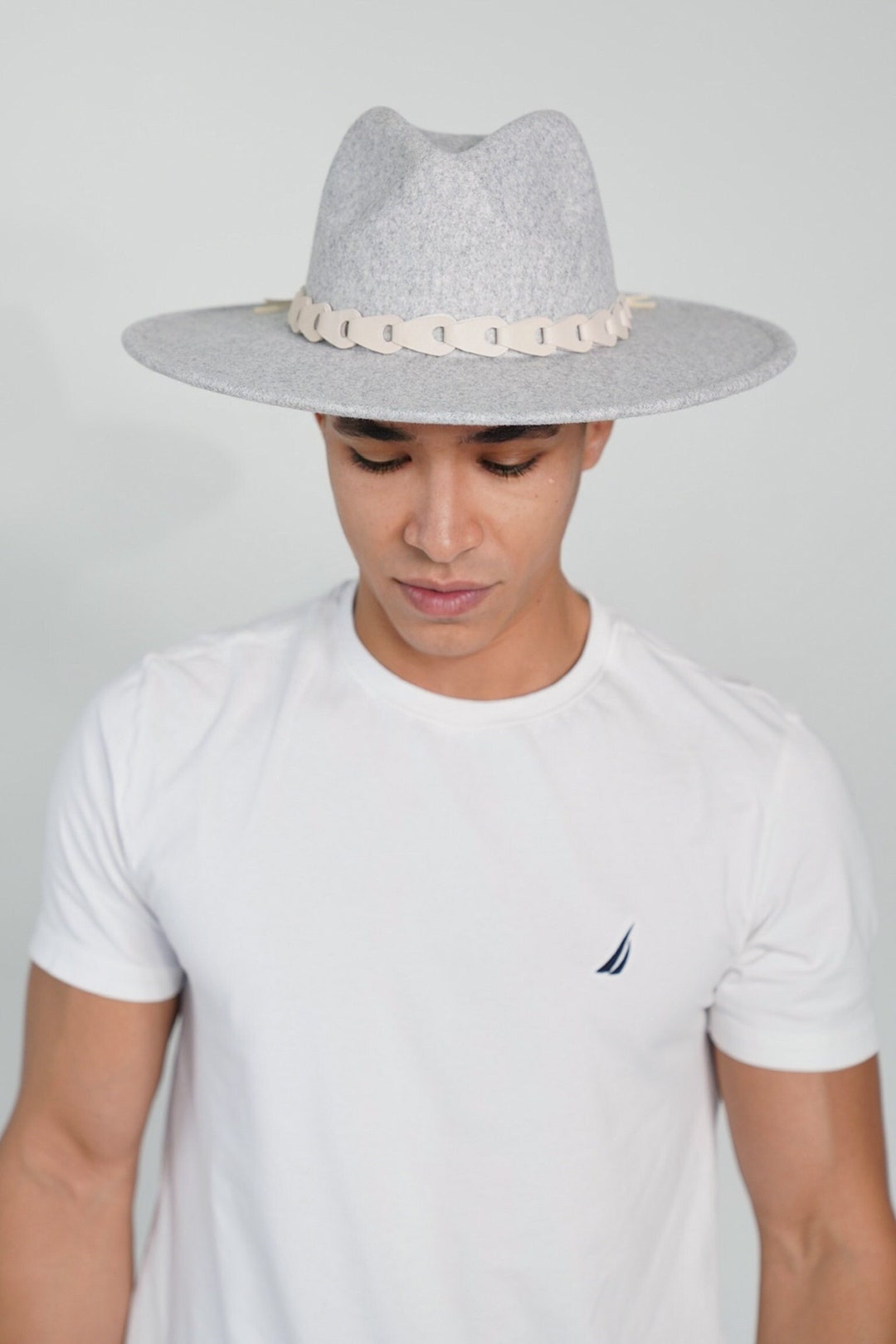 Chic Gray Fedora With Leather Strap, Men Women Felt Fedora Hat With ...