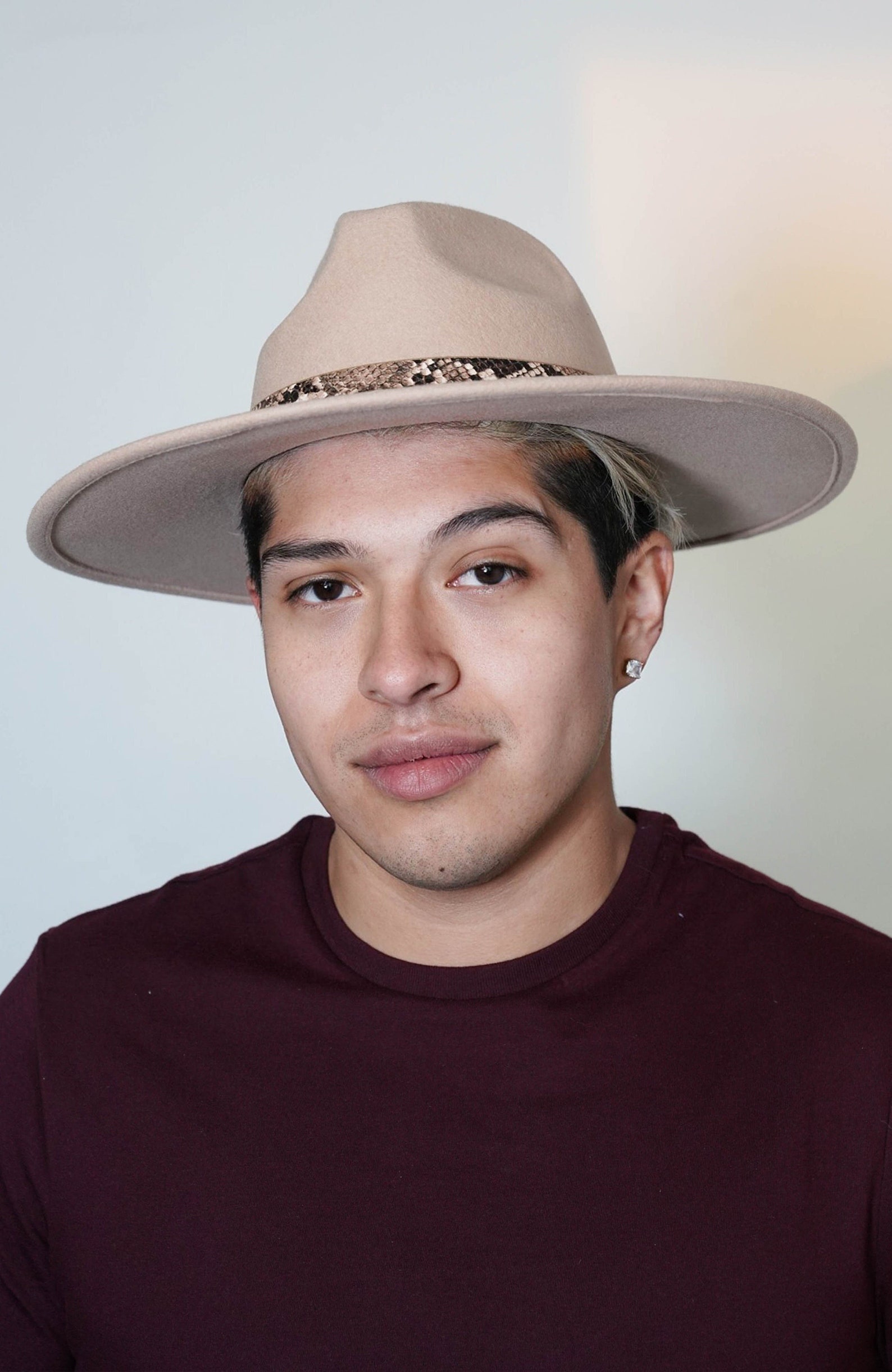 Men's Walnut Cream Wide Brim Fedora With Snake Details Men Women Felt ...