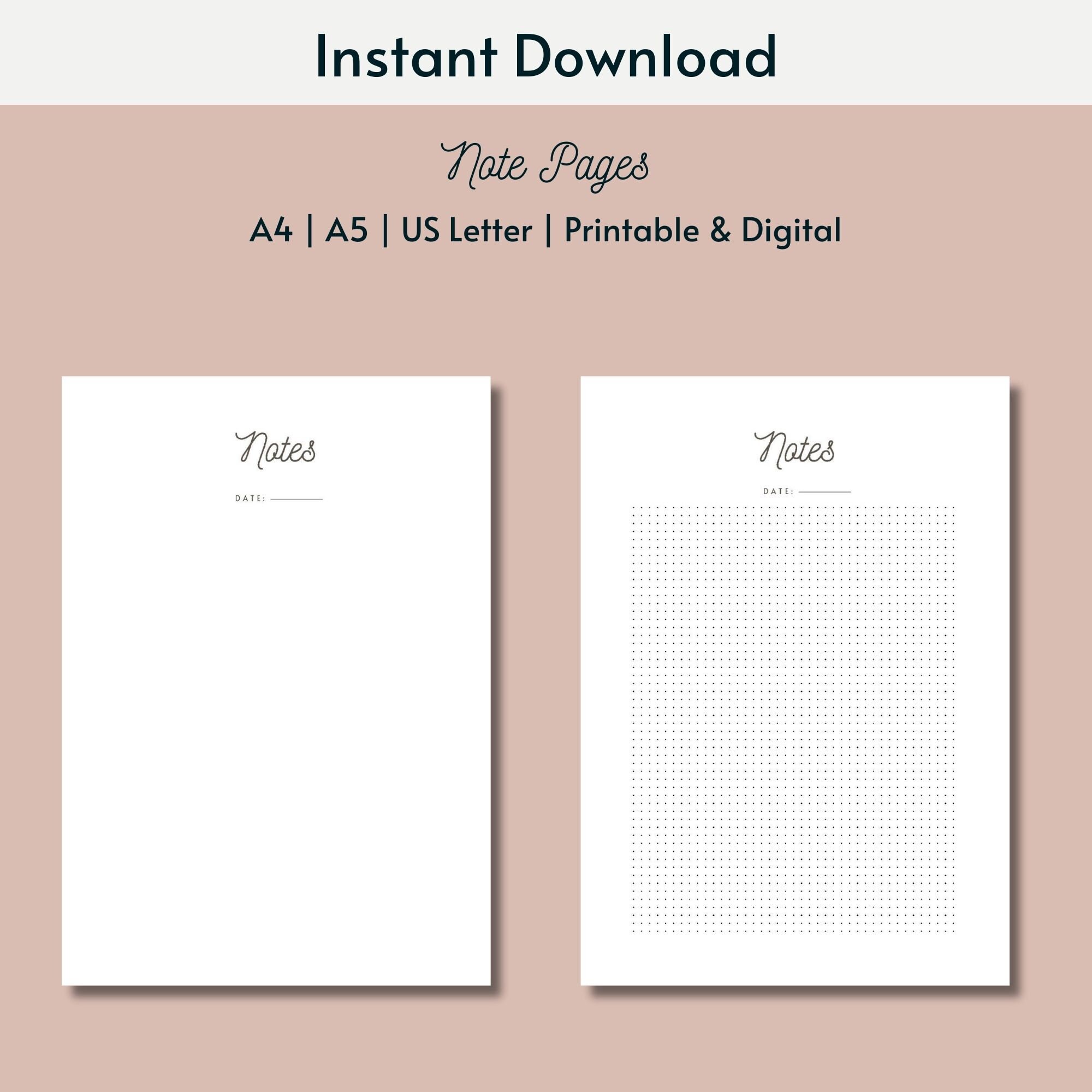 Note Pages Bundle Template Printable Student Note Taking Notes Template ...