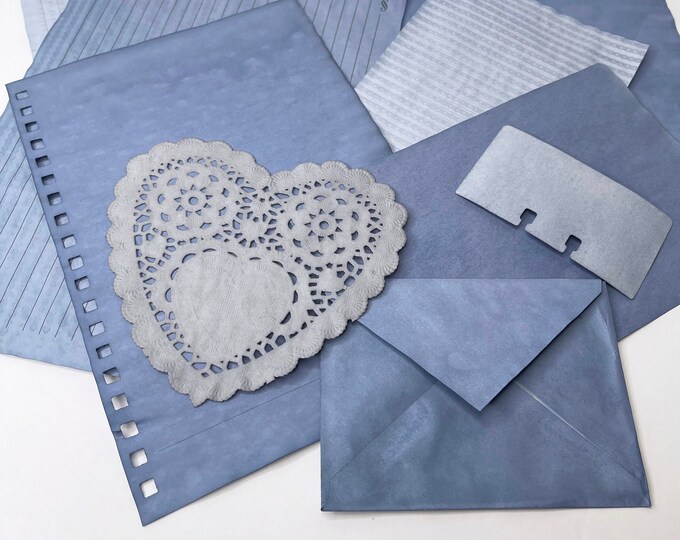 Blue Dyed Blue Stained Assortment of Papers Ephemera for Art Journal ...