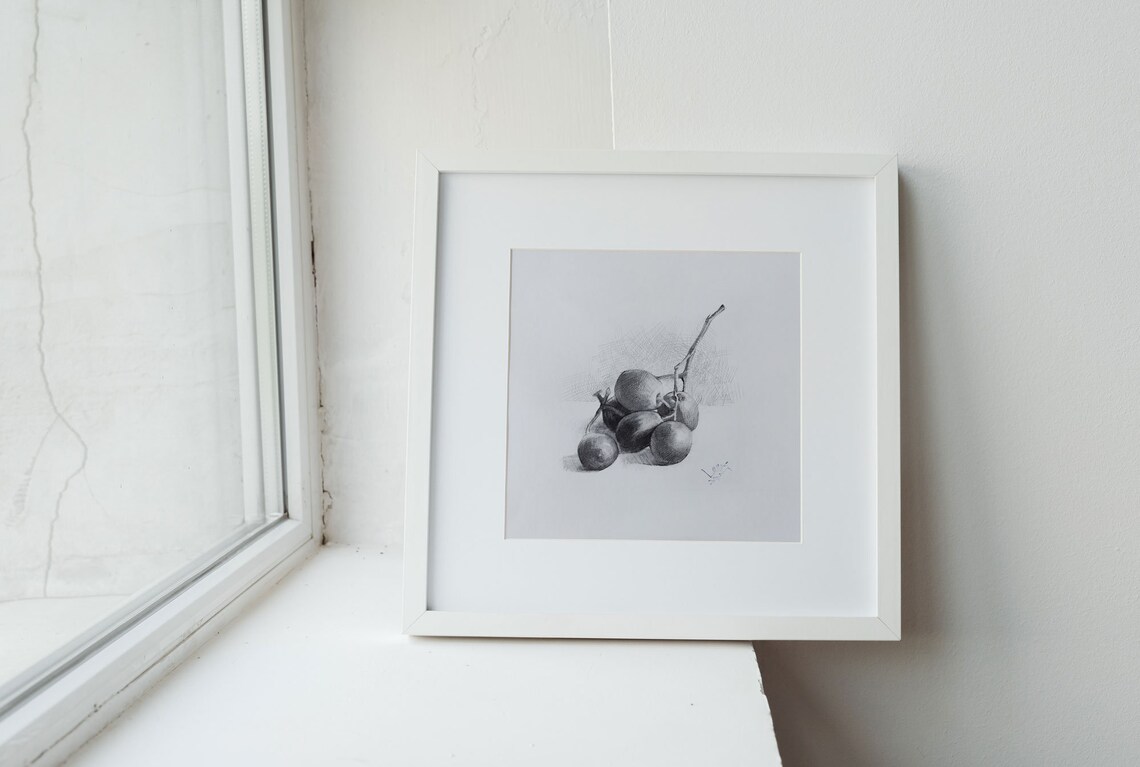 Graphic Drawing 'grape'. Original Artwork Made by Hand. Graphite Pencil ...