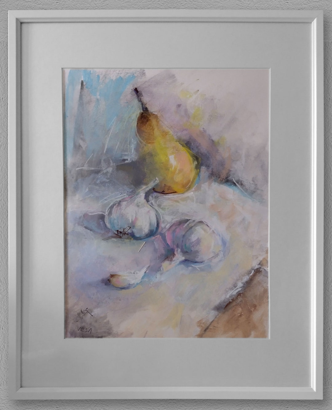 Fine Art Soft Pastel Painting of still Life With Garlic and Pear in a ...