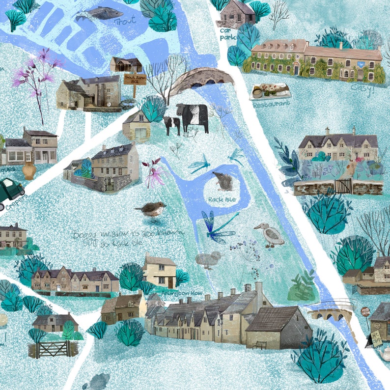 A3 Giclée Fine-Art Print Illustrated Bibury Map | Etsy