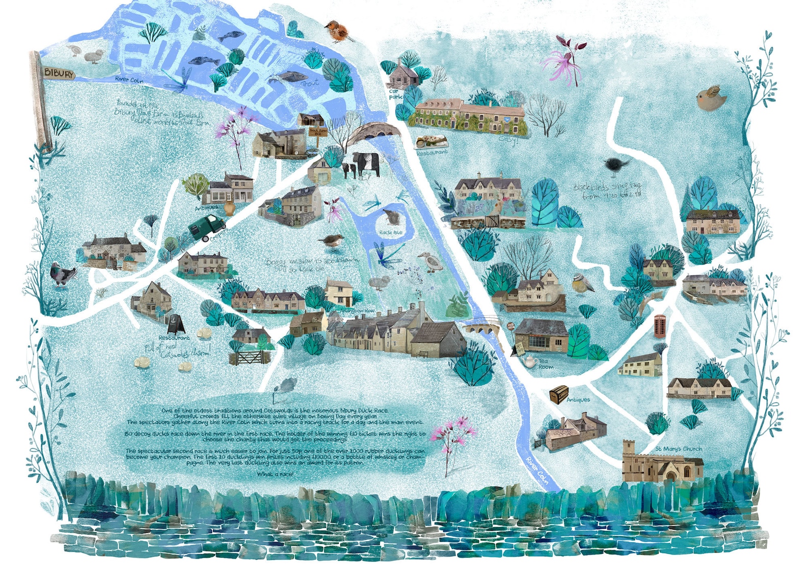 A3 Giclée Fine-Art Print Illustrated Bibury Map | Etsy
