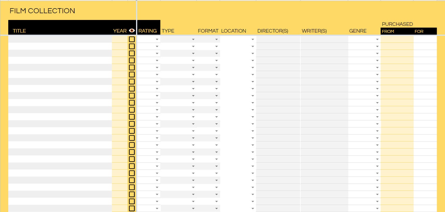 Movie Collection Tracker Easy Use Google Sheet Collector's Organizer ...