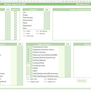 DBT Diary Card Journal - Easy-use Google Sheet | BPD Mood Tracker, Urge ...