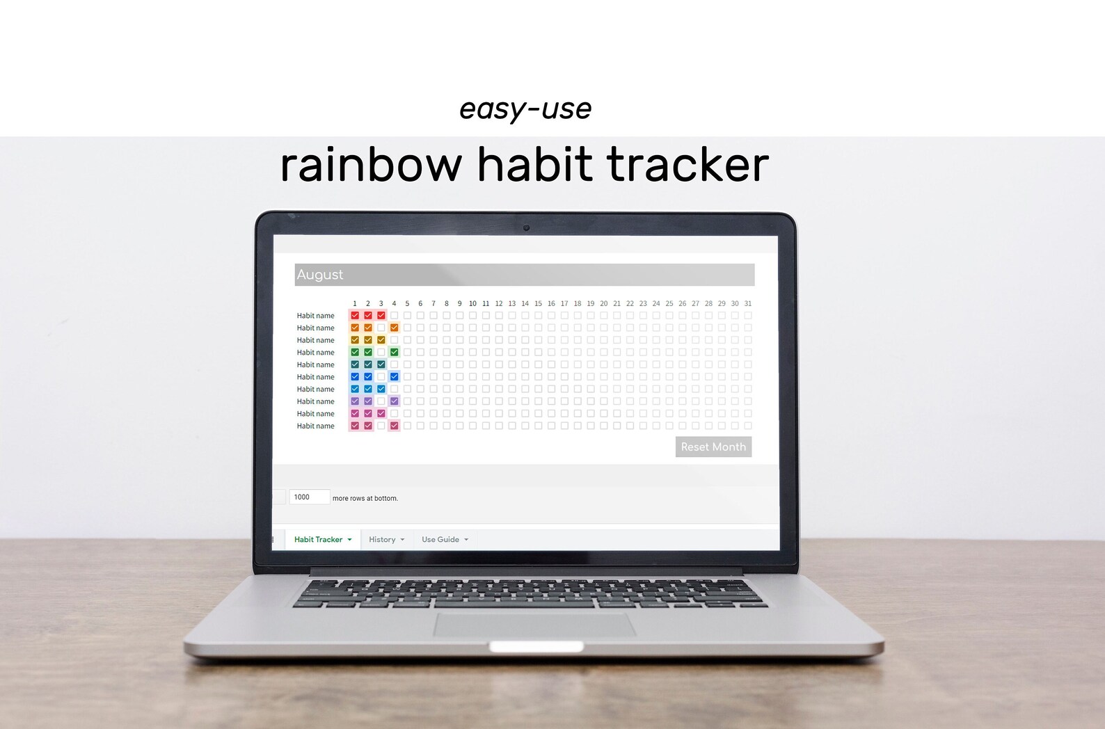 ADHD Rainbow Habit Tracker - Easy Use Google Sheet | History Logging ...