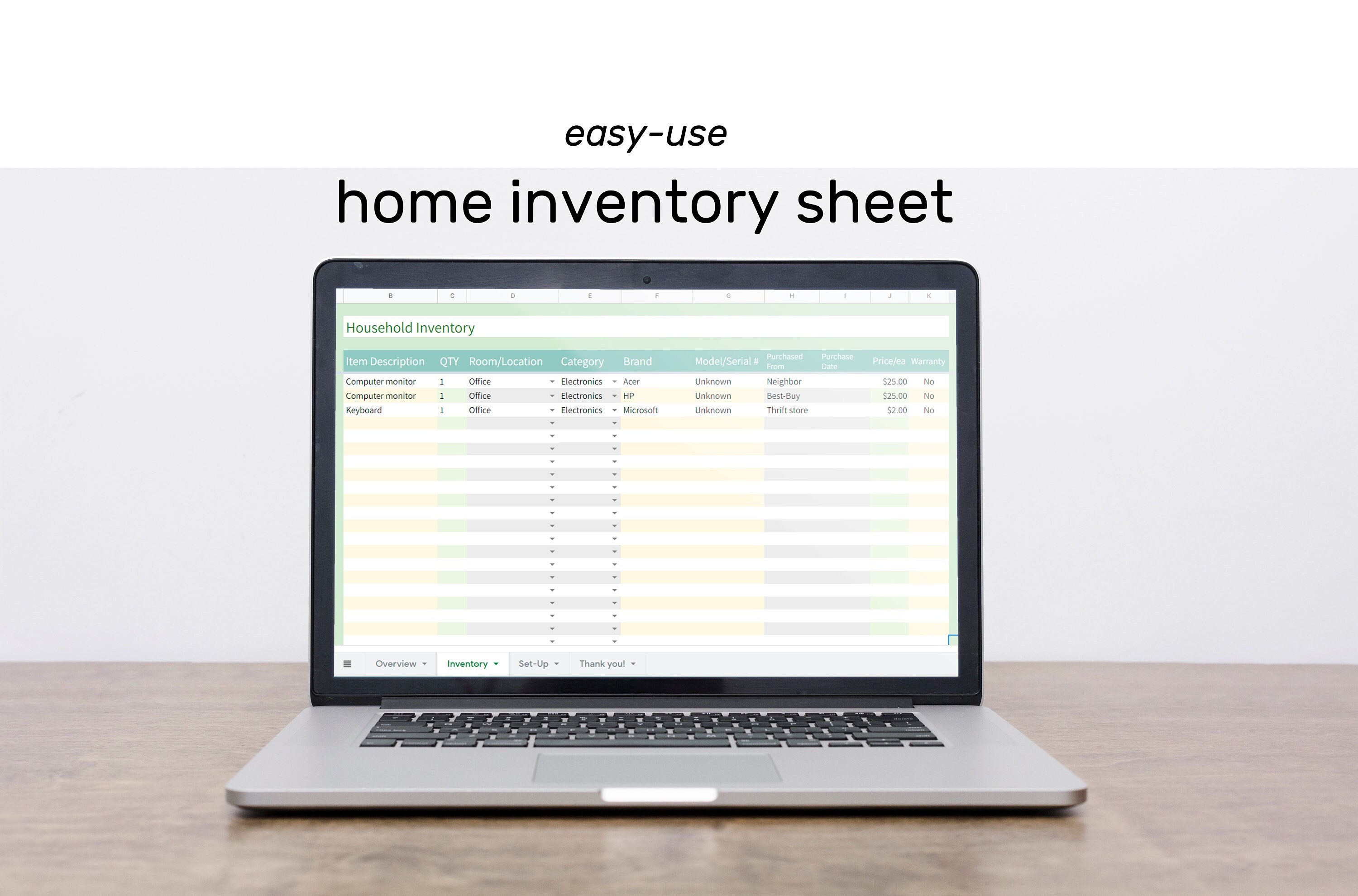 Home Inventory Sheet | Easy-use Google Sheet - Household Inventory With ...