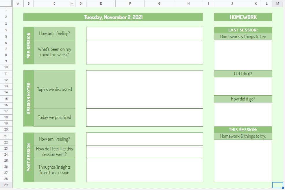 Digital Therapy Journal Easy-use Google Sheet Pre-therapy Mood Tracker ...