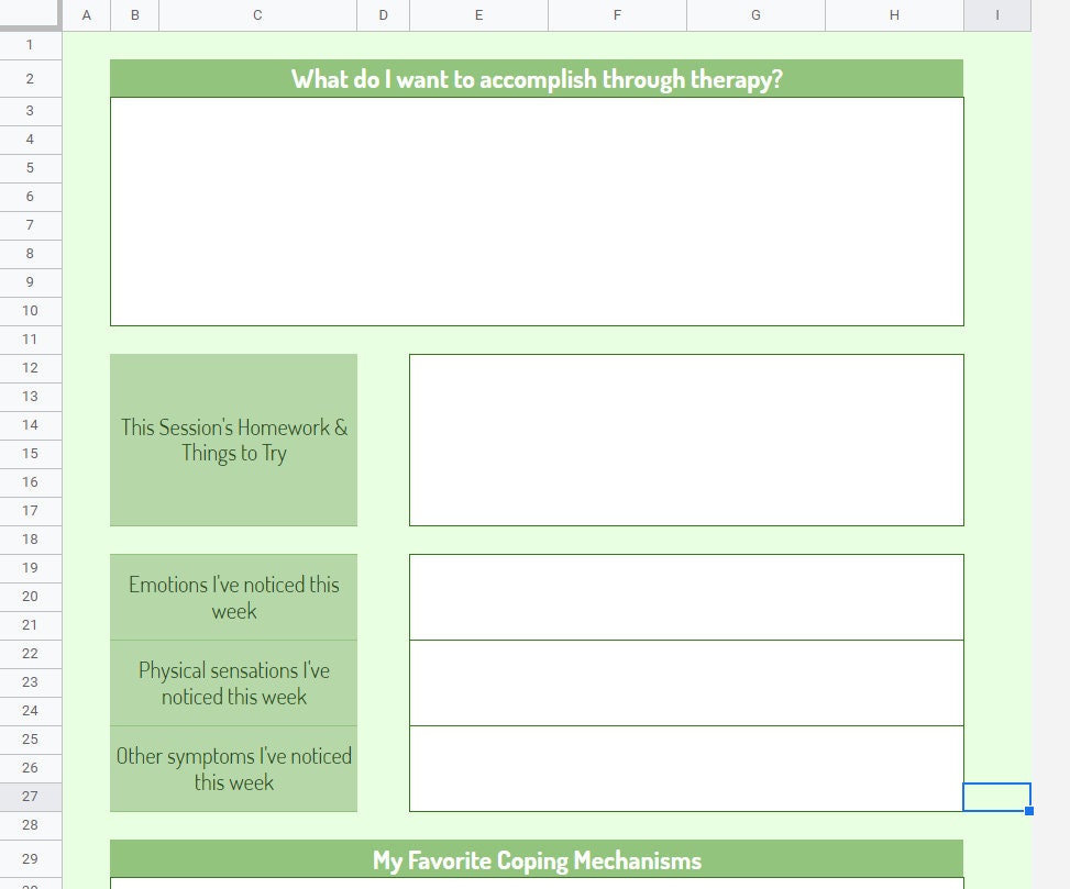 Digital Therapy Journal Easy-use Google Sheet Pre-therapy Mood Tracker ...