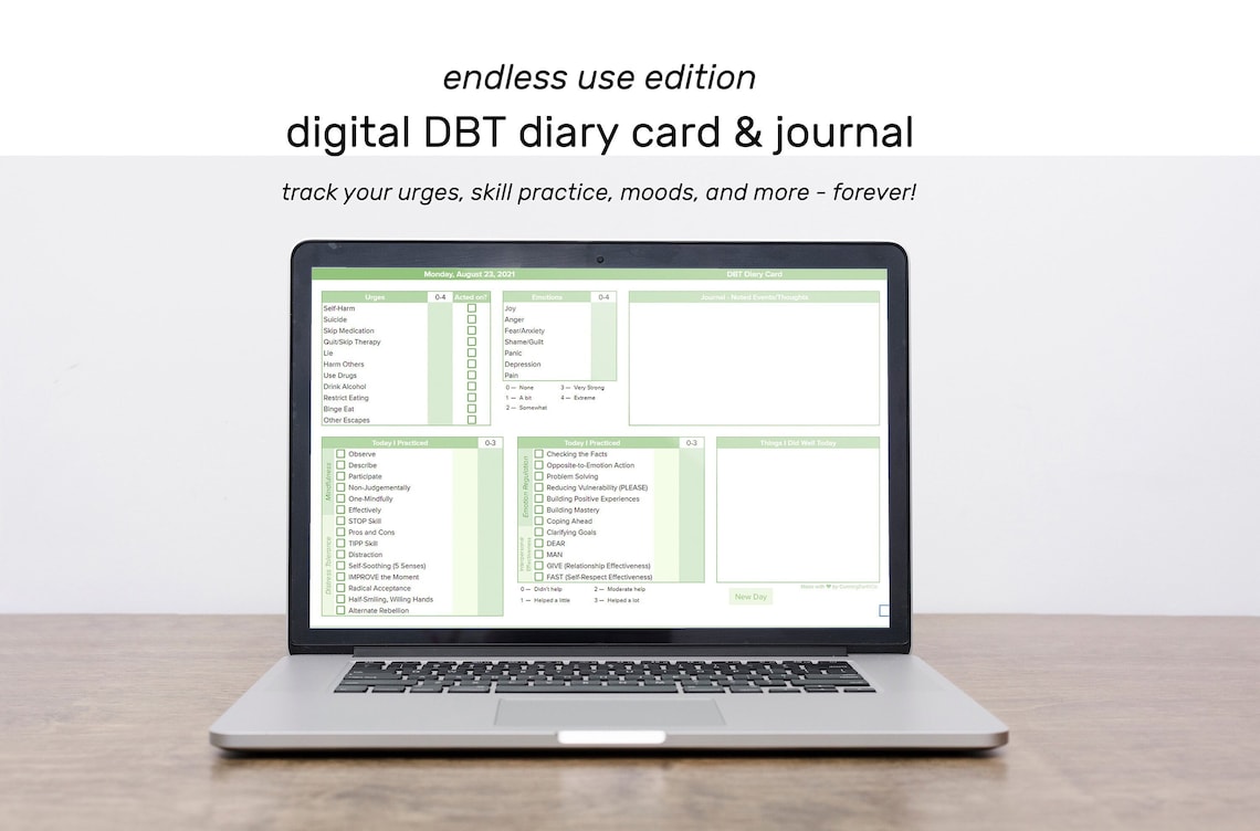 DBT Diary Card Journal - Easy-use Google Sheet | BPD Mood Tracker, Urge ...