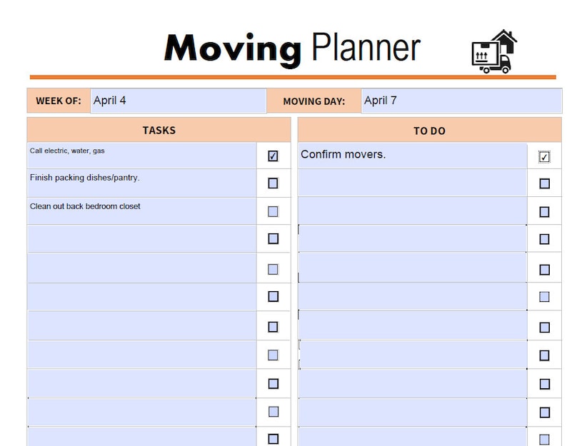 Moving Planner | Moving Tracker | Task Sheet for Moving | Moving House ...