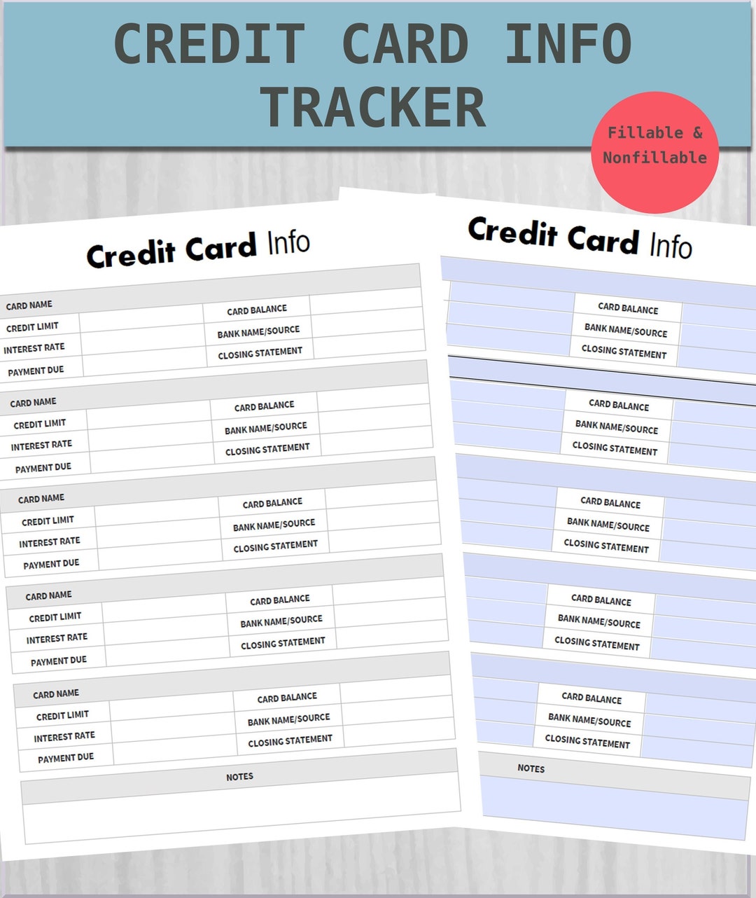 Credit Card Info | Tracker Sheet | Credit Card Balance | Credit Limit ...