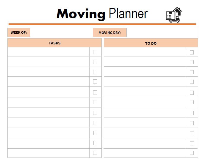 Moving Planner Moving Tracker Task Sheet for Moving Moving House List ...