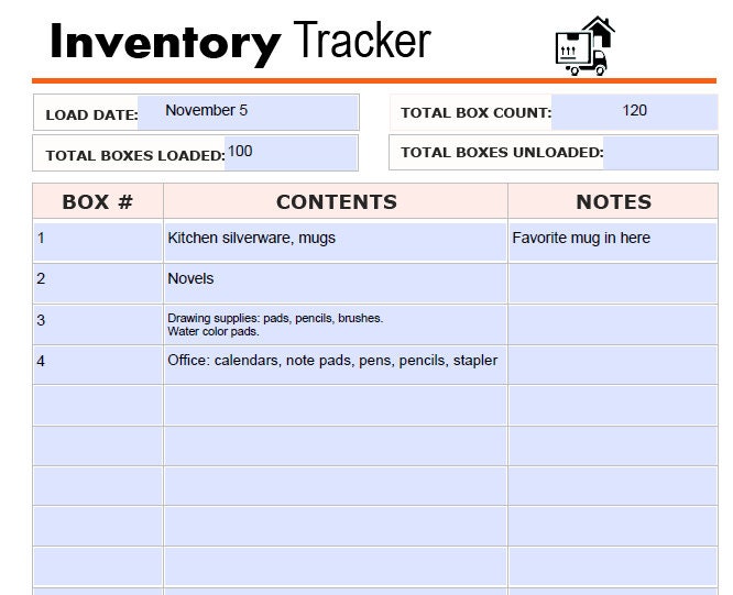 Inventory Tracker | Moving Box Checklist | Packing List Inventory ...