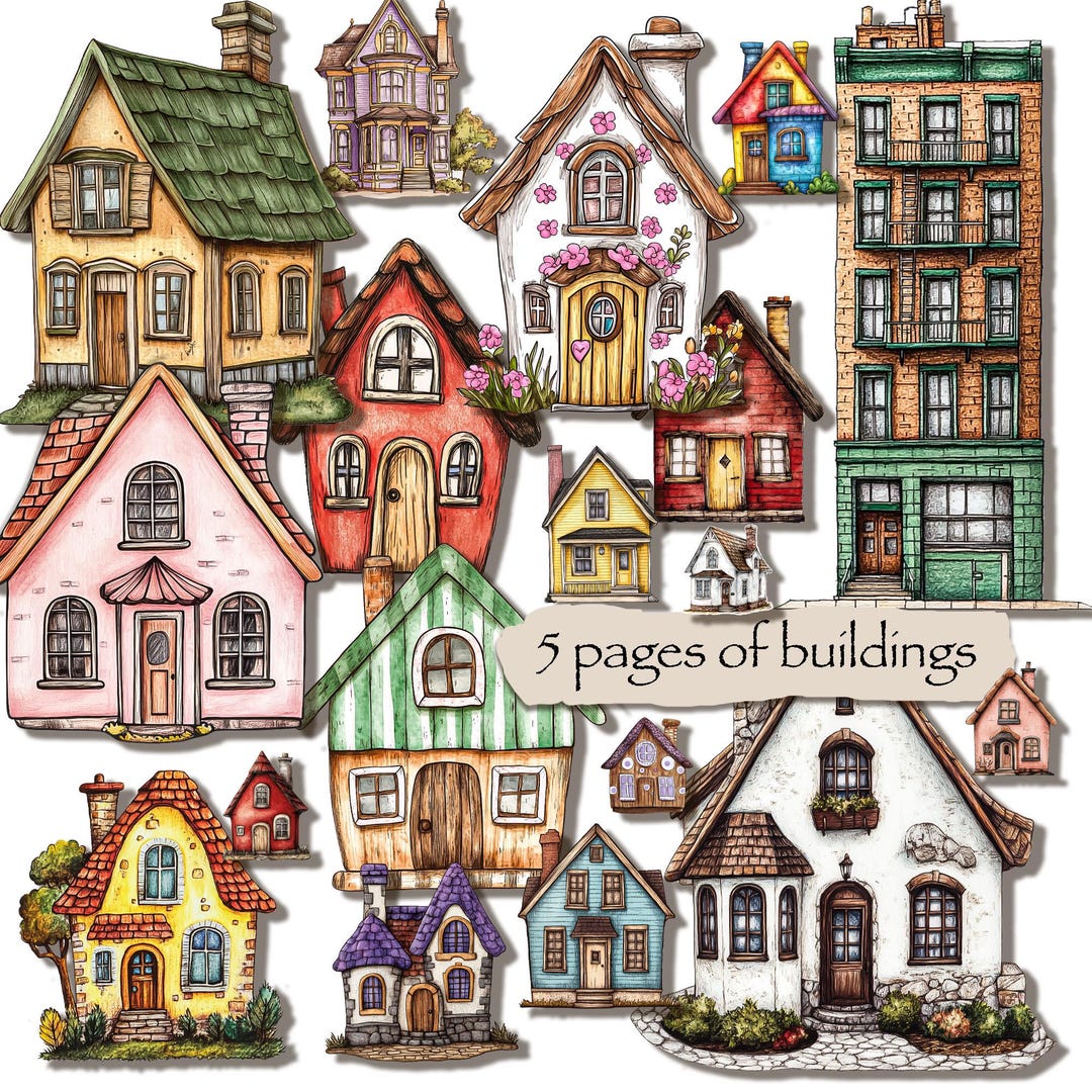 Buildings Fussy Cut Digital Prints: Scrapbooking & Collage (PDF) - Etsy
