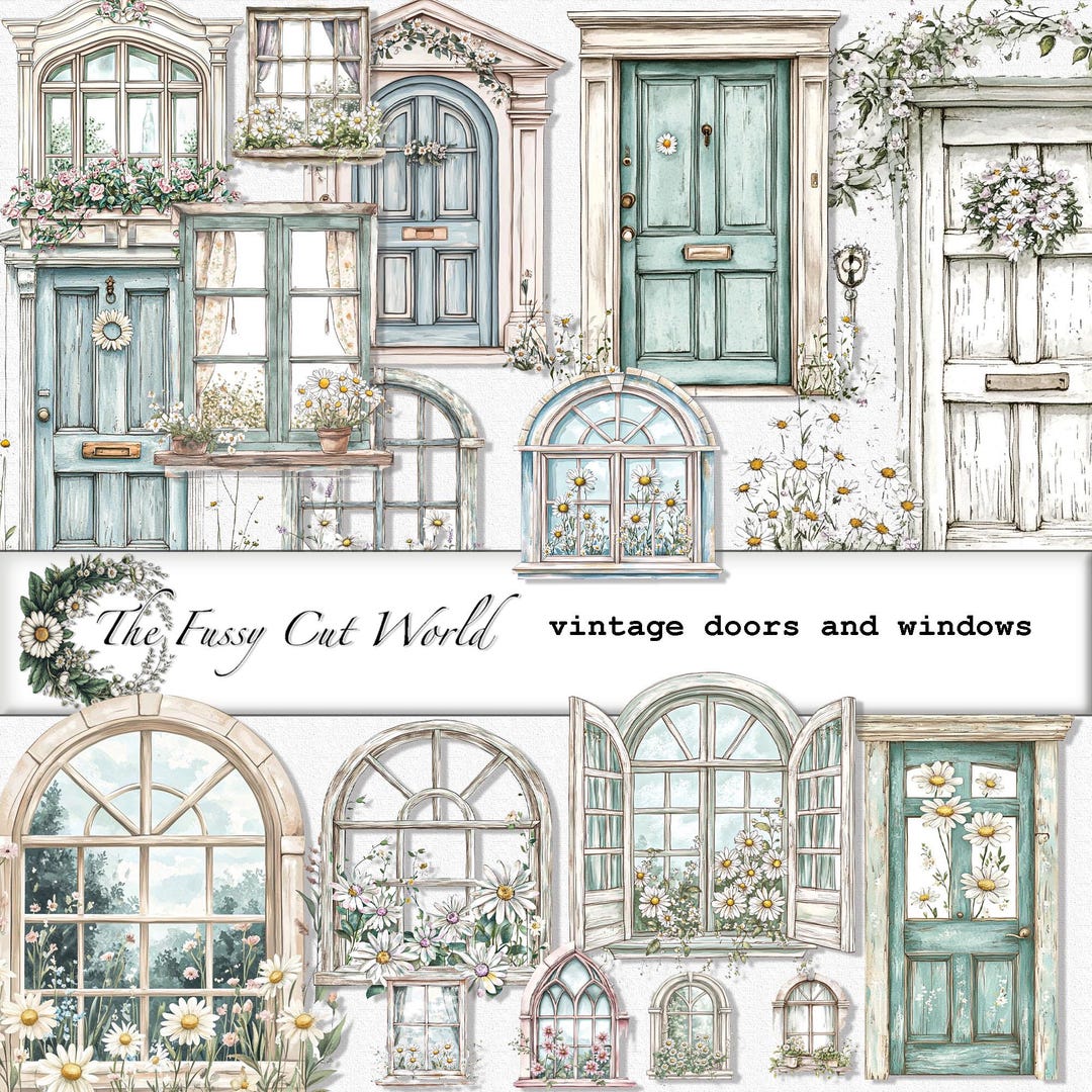 Vintage Doors and Windows Ephemera: Scrapbooking Collage (A4 Digital ...
