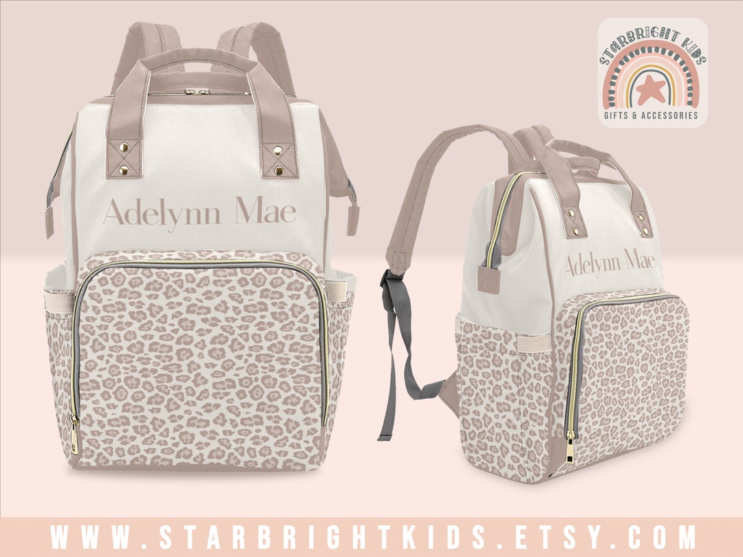 Tan Neutral Leopard Print Customized Diaper Bag Backpack Nappy Bag ...