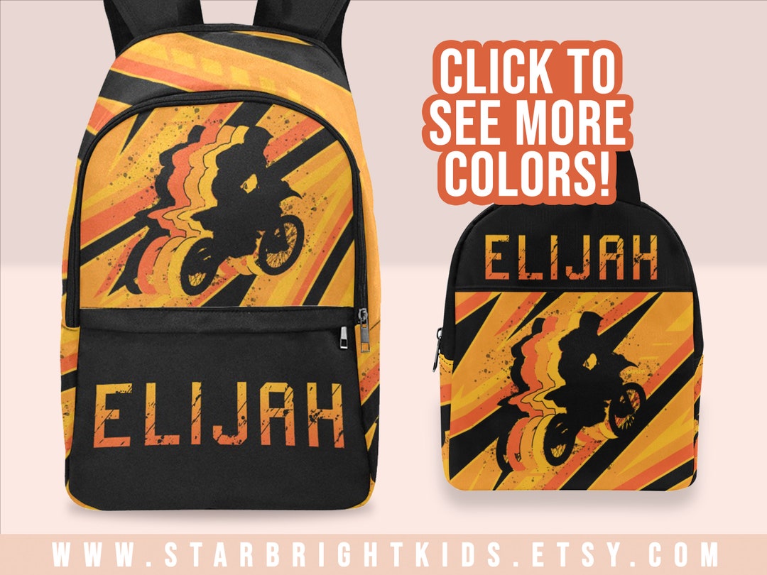 Boy's Dirt Bike Motocross Personalized Backpack Lunch Box Set Blue ...